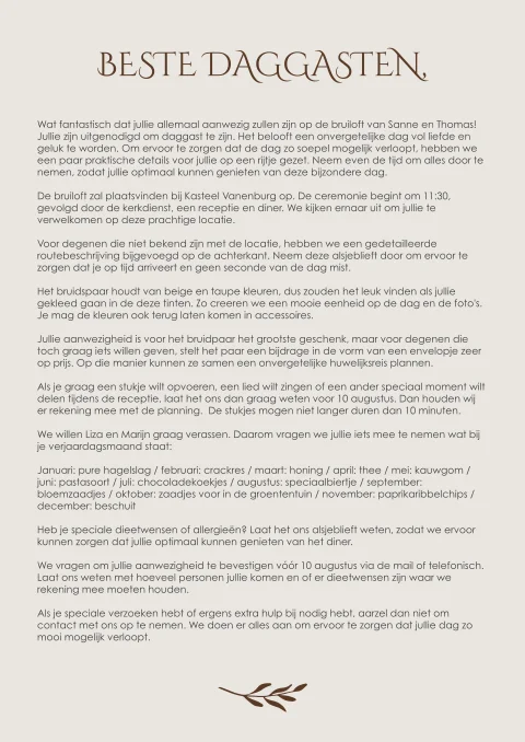 Stijlvol extra informatiekaart A4-formaat