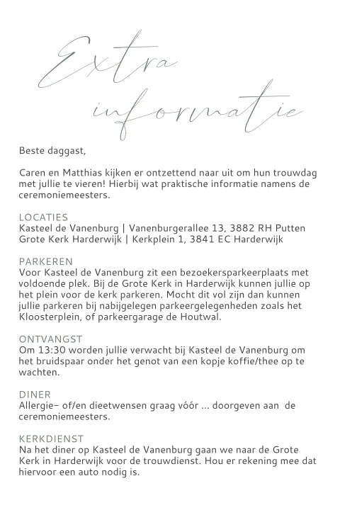 Extra informatie kaart A4 formaat