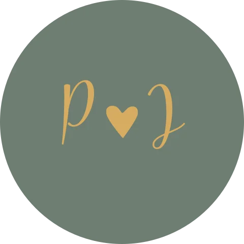 Sluitsticker trouwkaart Peter & Jessica groen initialen goud hartje