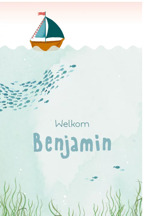 Dubbel raambord geboorte 'Benjamin' | Bootje op de zee