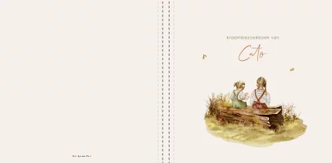 Kraambezoekboek voor getekend gezin zusje boomstam bos