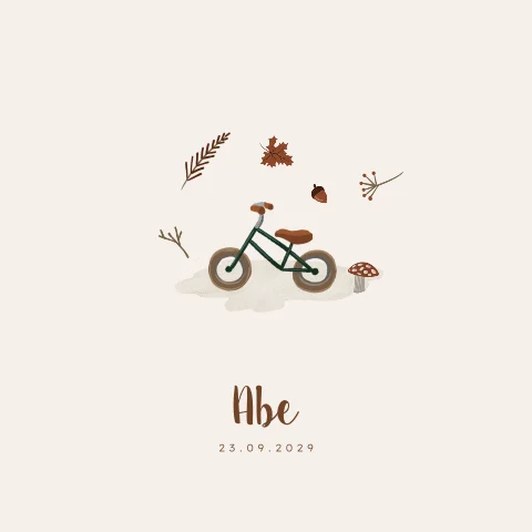 Lief geboortekaartje herfst jongen fiets getekend