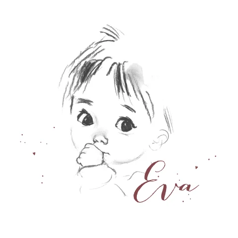 Geboortekaart ronde vorm pentekening duimende baby