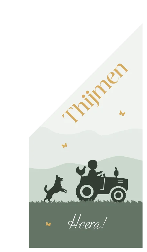 Groene vlag tractor met jongen en hond