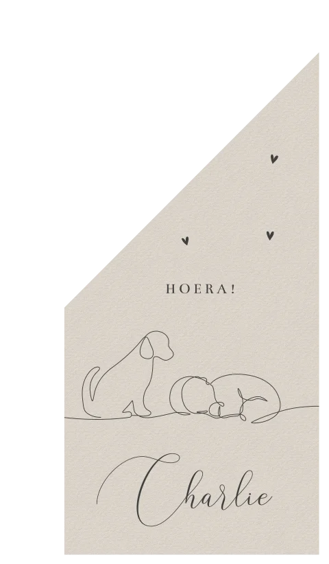 Beige vlag baby met hondje in lijntekening