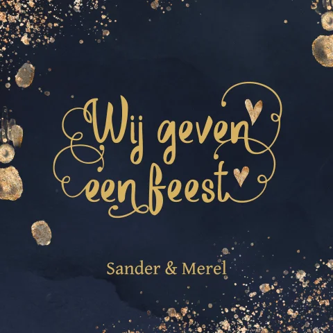 Wij geven een feest uitnodiging modern donkerblauw