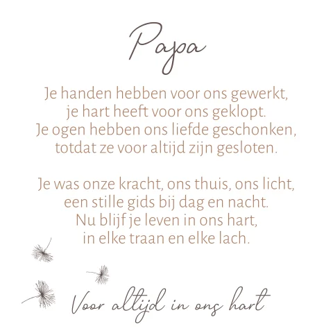Herinneringstegel papa gedicht aandenken