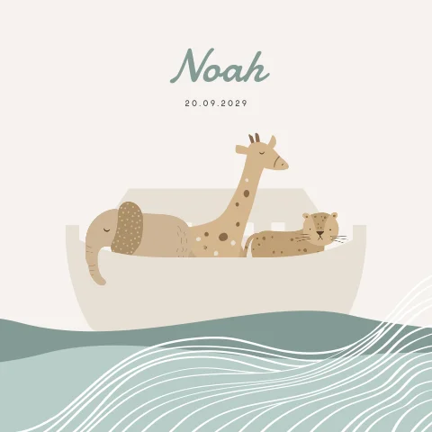 Trendy christelijk geboortekaartje ark van Noach