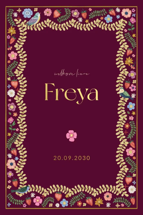 Boho aquarel bloemen geboortekaartje voor een meisje met foliedruk