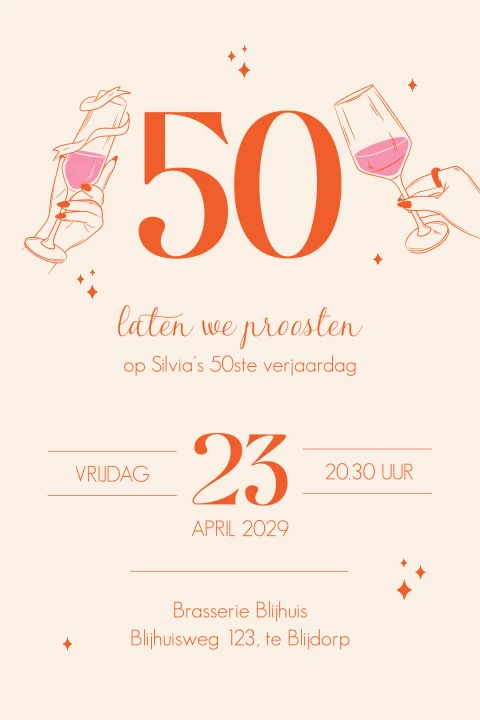 Verjaardag uitnodiging 50 jaar met proostende glazen