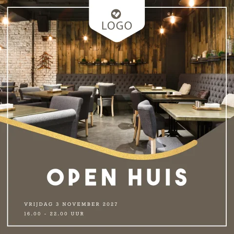 Zakelijk open huis uitnodiging met logo en foto