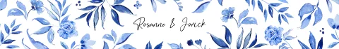 Banderole mit Namen und blauen Wasserfarben-Blumen