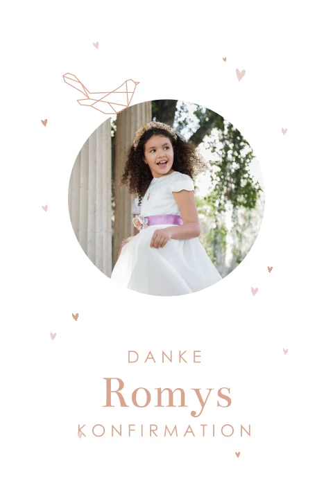 Dankeskarte Konfirmation mit geometrischen Tieren und rundem Foto