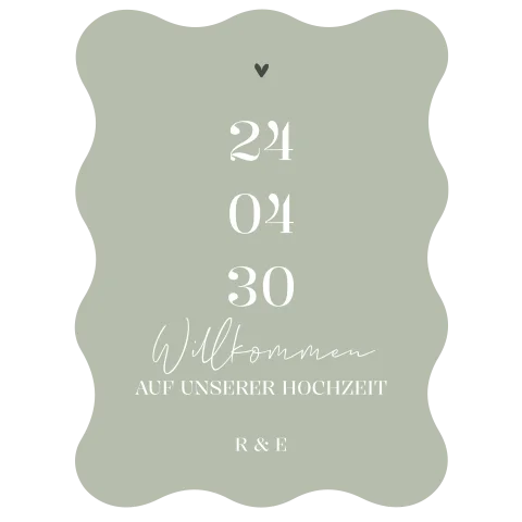Willkommensschild zur Hochzeit in Grün mit welligem Rand