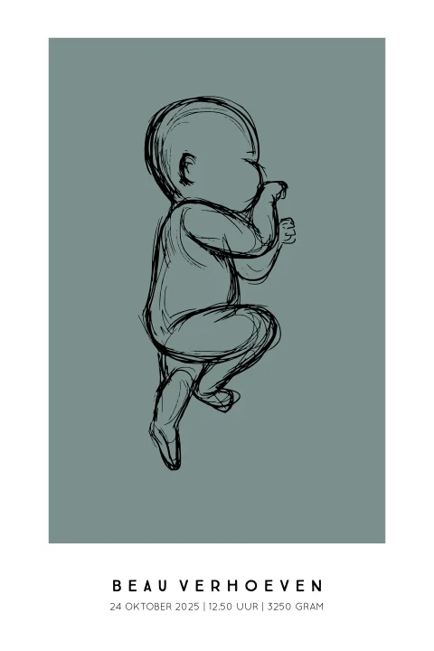 Geboorteposter baby schets - Donkergroene achtergrond